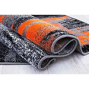 Handcraft Rugs-Orange/Gray/Silver/Black/Abstract Contemporary Modern Brush Design Mixed Colors Area Rug