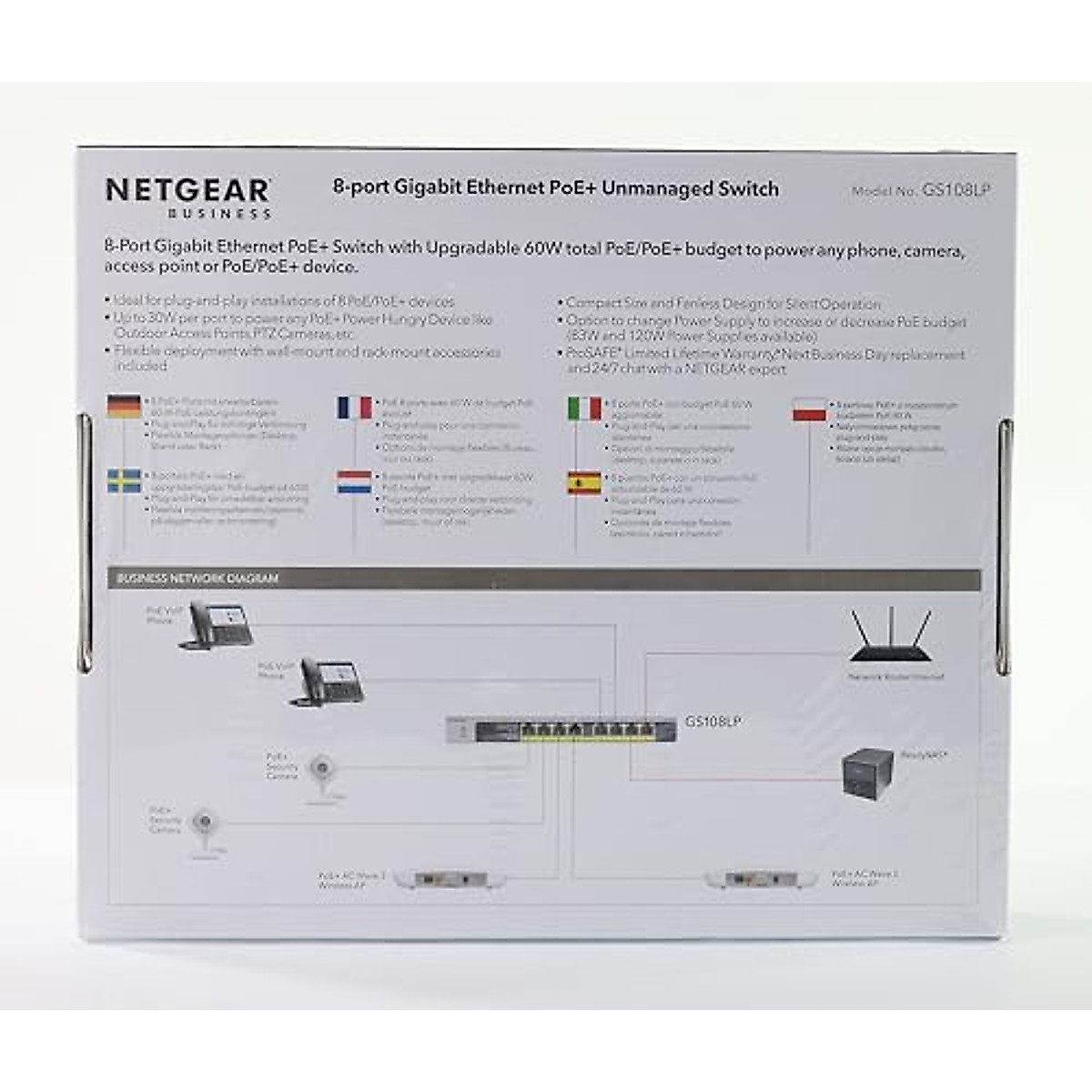 NETGEAR 8-Port Gigabit Ethernet PoE Network Switch, Hub, Internet Splitter (GS108LP) - with 8 x PoE+ @ 60W Upgradeable, Desktop/Rackmount, and ProSAFE Lifetime Protection