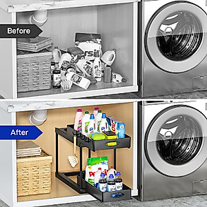 Aojia Double Sliding Cabinet Organizer, Under Sink Organizers and Storage, Pull Out Under Sink Organizer, Under Cabinet Organizer Baskets with 2 Drawers, Under Sink Storage for Bathroom, Kitchen