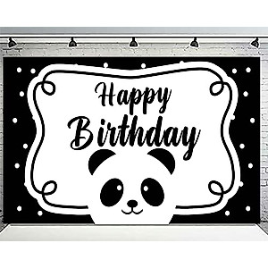 Cute Panda Happy Birthday Banner Backdrop Black and White Bear Animals Zoo Theme Decorations Decor for Wild One Girls Boys Safari 1st Birthday Party Baby Shower Supplies Background