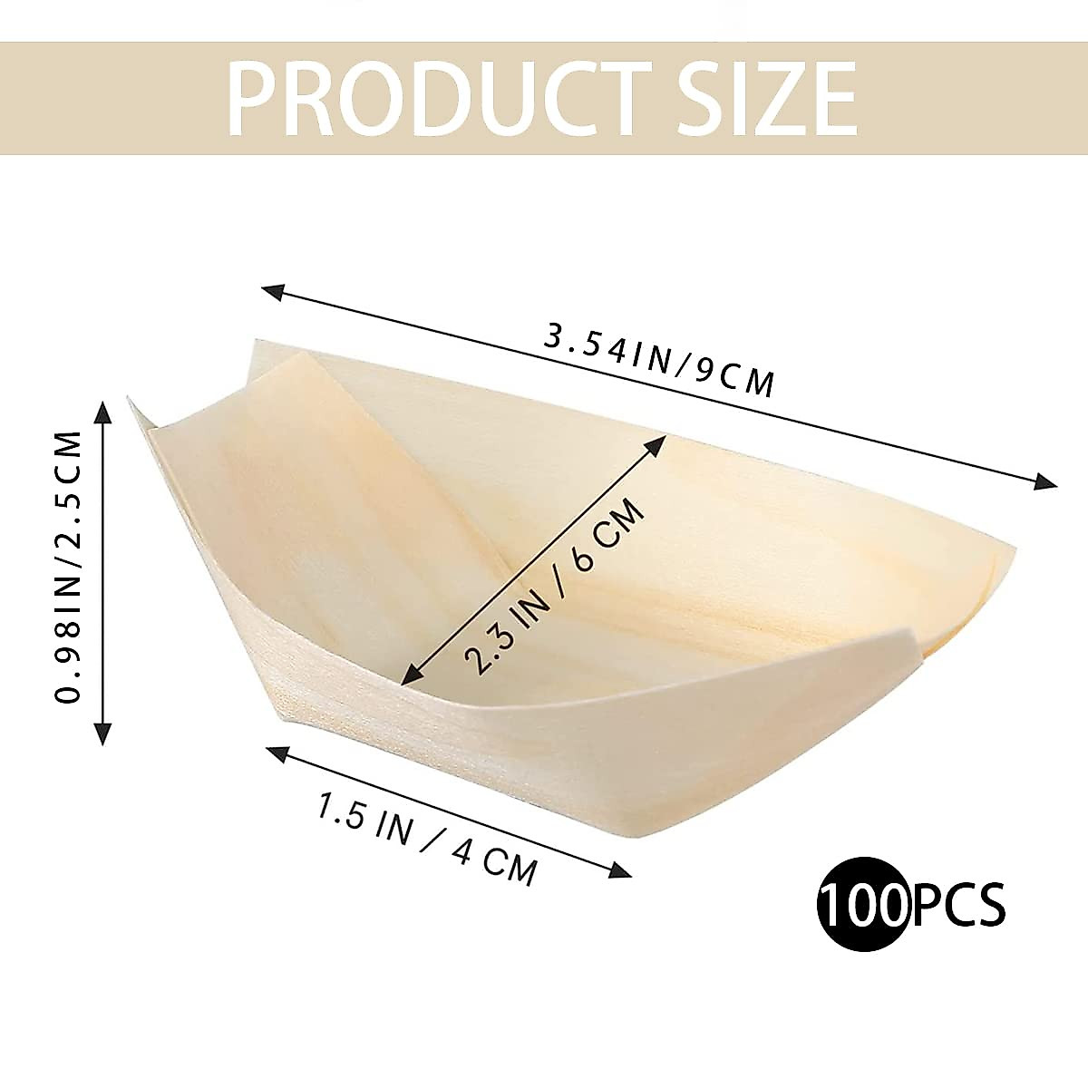 DOERDO 100pcs 3.5 Inch Bamboo Wooden Boat Disposable Wood Boat Plates Dishes Sushi Boat Sushi Serving Tray Food Container Wood Bowl for Catering and Home Use