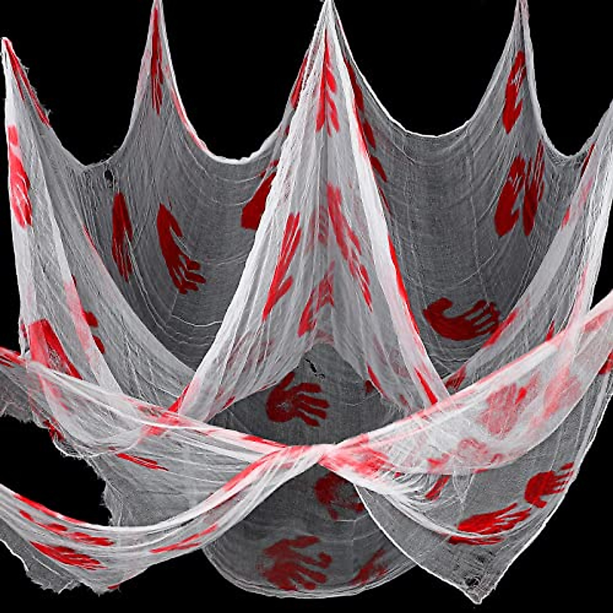 Tatuo 6 Pack Halloween Creepy Cloth Decorations 30 by 72 Inch Spooky Halloween Netting Gauze Fabric Spider Web Cheesecloth for Party for Home Outdoors(White,Bloody Hands)