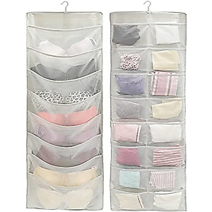 1 Pack - SimpleHouseware 24-Pocket Double-Sided Hanging Closet Underwear Organizer, Grey