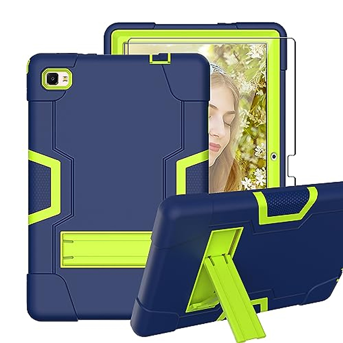 Kebiory Shockproof Rugged Hybrid with Screen Protector Cover for Dragon Touch 102/Blackview Tab 7/7 Pro/OSCAL Pad 10 Tablet/TECLAST P30S/M40 Plus/M40S/M40 PRO/P20S/P20HD/P40HD (Navy/Green,1 Pack)