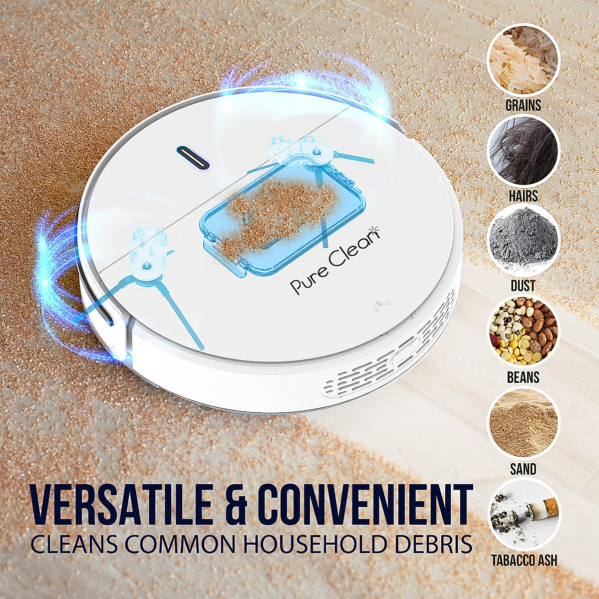 SereneLife Smart Automatic Robot Cleaner-1400 PA Charging Robo Vacuum Cleaner with Docking Station, Self Activation, Anti-Fall Sensors-Carpet, Hardwood, Linoleum, Tile-Pure Clean, White