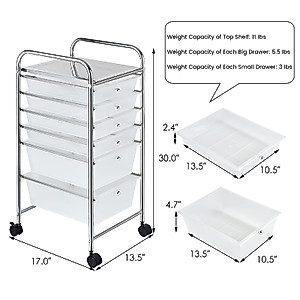 Happygrill 6-Drawer Organizer Cart Tools, Mobile Utility Storage Cart with Removable Drawers & Lockable Wheels, Rolling Storage Cart with Wheels for Home Office,Clear