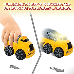 ArtCreativity 3.5 Inch Pull Back Construction Vehicle Set with Lights & Sound, Set of 3, Includes Mini Dump Truck, Tow Truck, and Concrete Mixer, Best Gift for Kids, Party Favors for Boys Girls