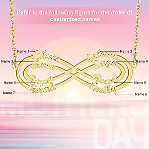ORFAN Personalized Infinity Name Necklace Custom 1-8 Name Necklace Personalized for Women BFF Girlfriend Family Name Necklace for Women (2 name and text)