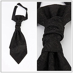 Hello Tie Pre-tied Microfiber Ascot Ruche Paisley Cravats Tie for Men (Black)