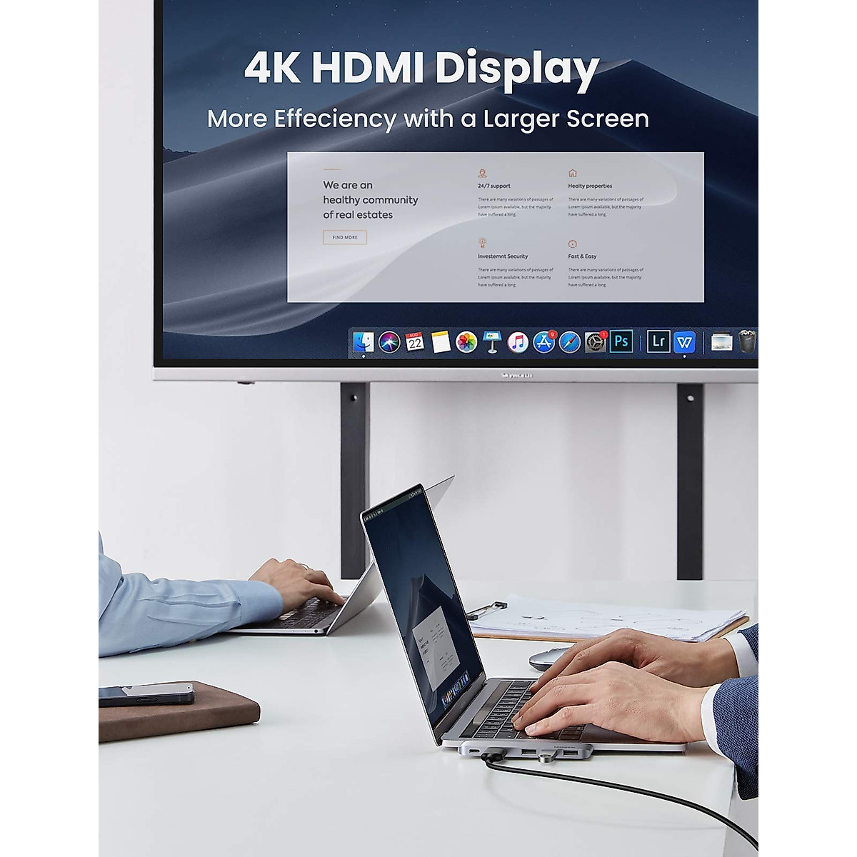 UGREEN Hub USB Type C to 4K HDMI Thunderbolt 3 100W Power Delivery 3 USB 3.0 Port Adapter Dock Station for MacBook Air M1 2020 2019 2018 MacBook Pro M1 2019 2018 2017, Silver