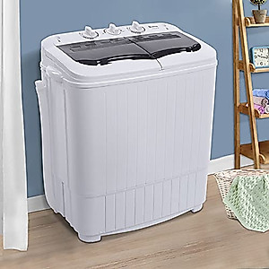 ZOKOP Portable Compact Twin Tub Washing Machine Capacity 14.3lbs 1300rpm/mins Semi-automatic Washer Laundry Machine Dryer Built-in Drain Pump Spin Cycle, Grey, 22.83inch x 14.72inch x 26.38inch