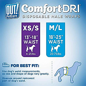 OUT! Pet Care Disposable Male Dog Wraps - Absorbent Male Wraps with Leak Proof Fit - XS/Small (Waist 13-18in) - 32 Count