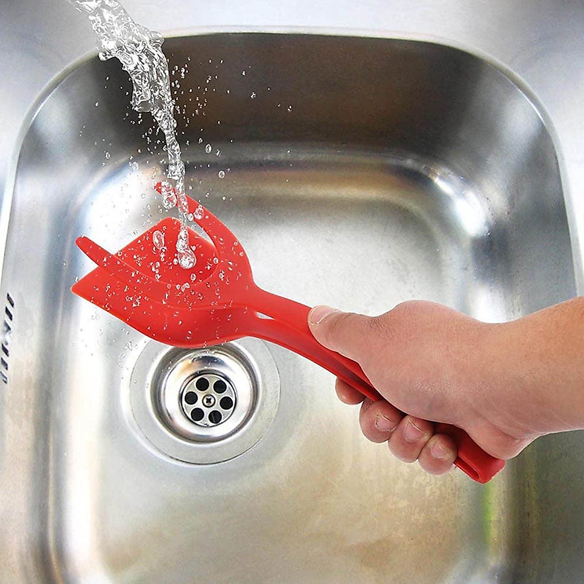 ESSUE Egg Spatula, Grip and Flipp Tongs Spatula, Fried Eggs Turners, 2 in 1 Omelette Clamp, Frying Turning Grilling Kitchen Cooking Tool for Omelette, Pancake, Steak, Fish, and Egg Ziurmut, Red