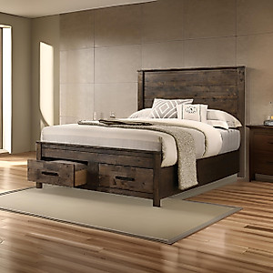 Benjara BM302765 Low Platform Frio 2-Drawers California King Size Storage Bed Rustic Brown & Black
