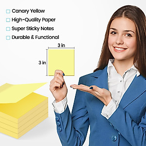 (16 Pack) Sticky Notes 3x3 in Canary Yellow, Clean Removal, Recyclable, Self-Stick Pads, Easy to Post for Home, Office, Notebook
