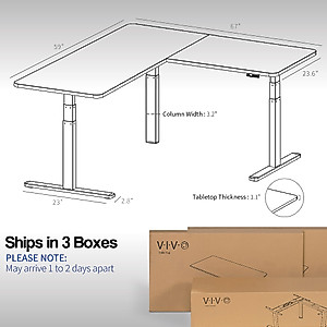 VIVO Electric Height Adjustable 67 x 60 inch Corner Stand Up Desk, 2 Black Solid Table Tops, Black Frame, Memory Controller, L-Shaped Workstation, 3E Series, DESK-KIT-3E6B