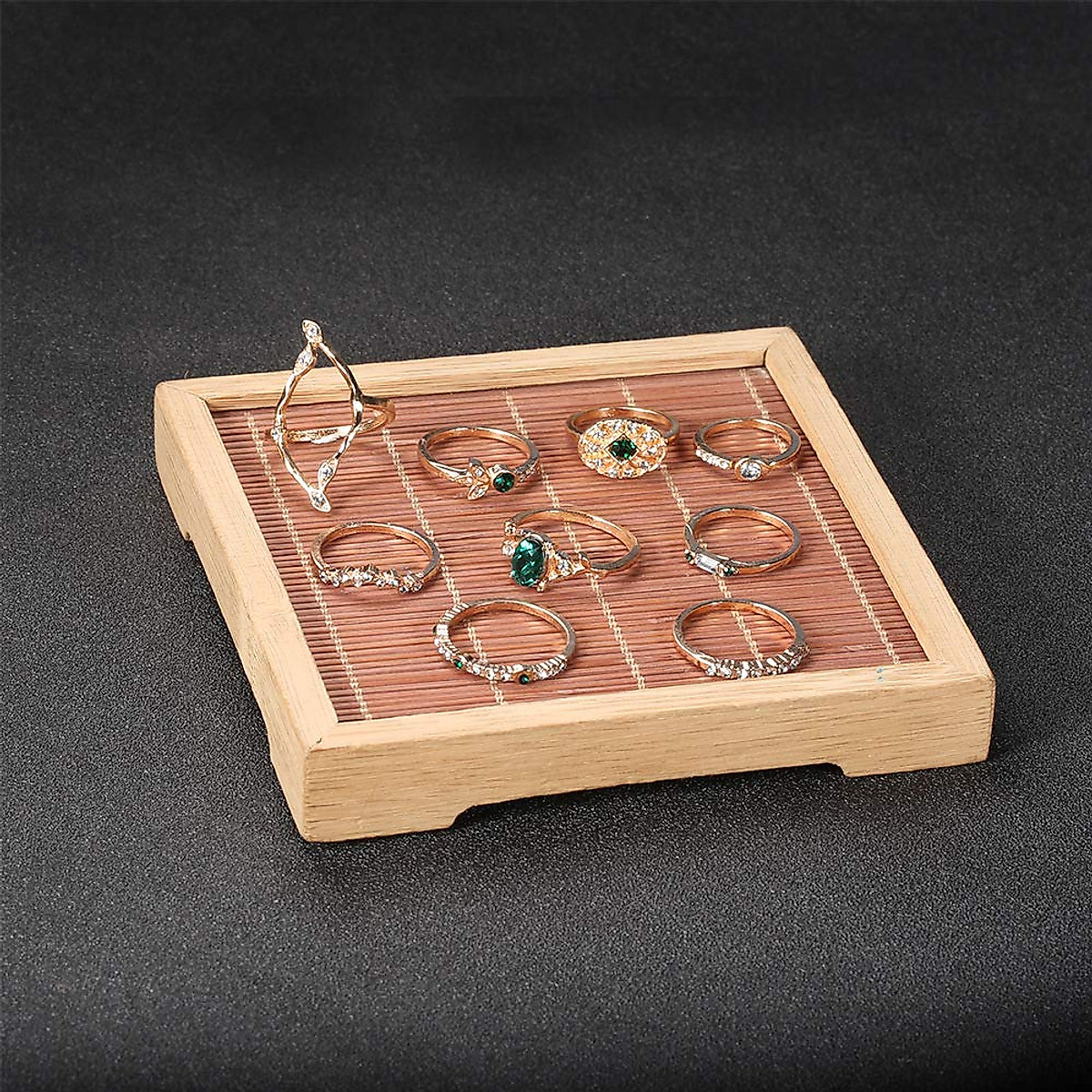 Aimimier 9 Pcs Bohemian Stackable Joint Knuckle Ring Set Vintage Emerald Crystal Finger Ring Gold Midi Ring Pack for Women