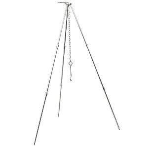 Sutekus Camping Tripod Camp Fire Tripod Portable Campfire Cooking Dutch Oven Tripod and Lantern Hanger silver