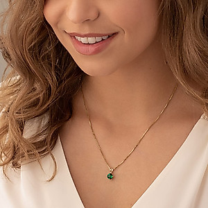 PEORA 14K Yellow Gold Created Emerald Pendant for Women, Classic Solitaire, 0.75 Carat, Cushion Cut, 6mm, AAA Grade
