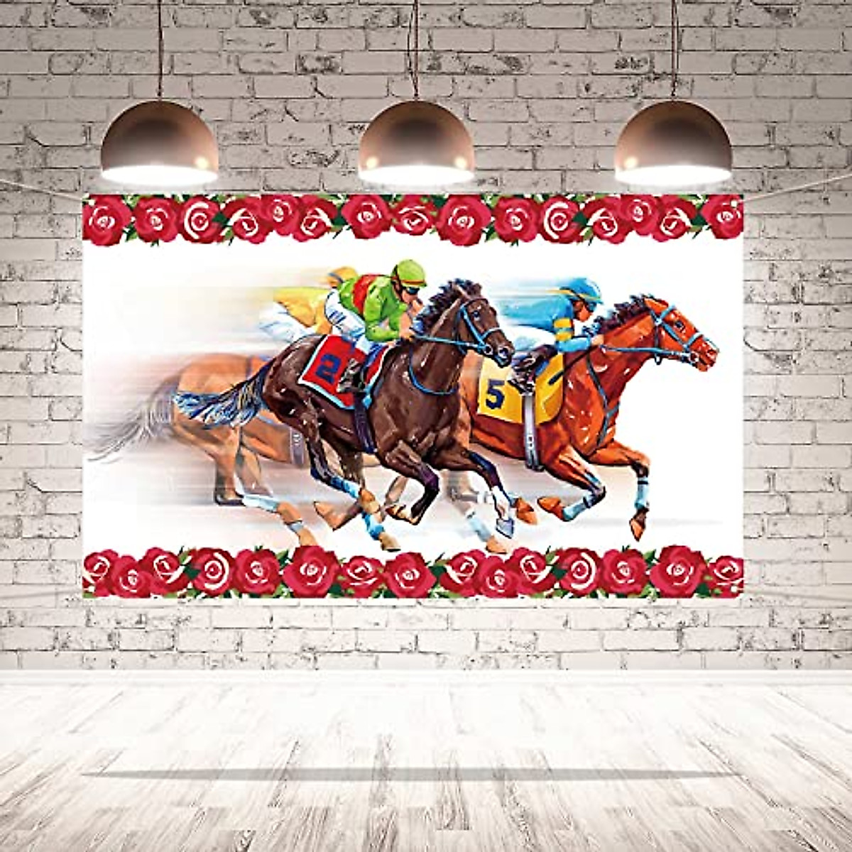 Pudodo Run for The Roses Backdrop Banner Kentucky Derby Horse Racing Themed Party Photography Background Wall Decoration