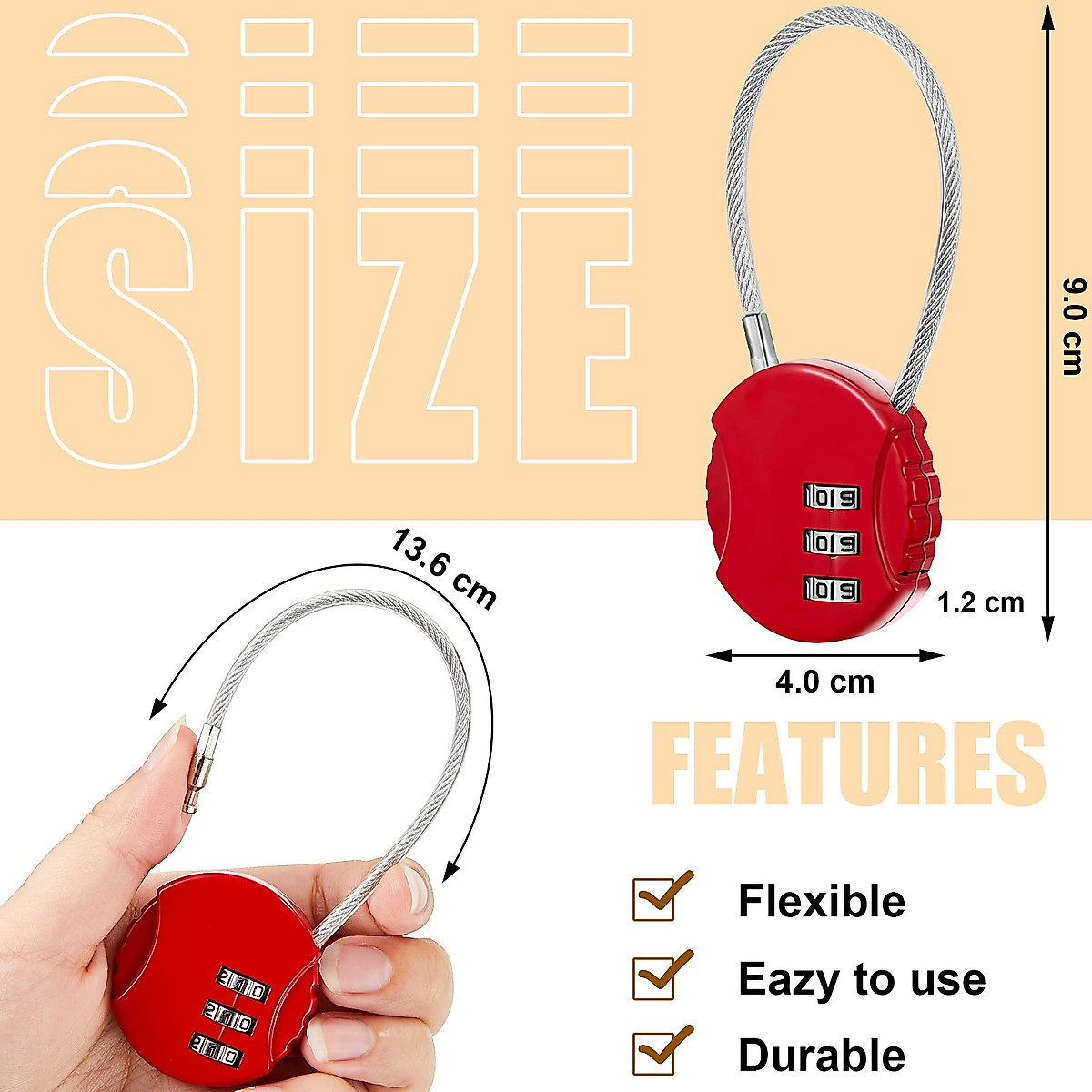 Combination Lock 3 Digit Luggage Locks Small Gate Locks TSA Bag Locks Waterproof Travel Padlock for School Gym Sports Fence Toolbox Gate Case, Hasp Storage (Red, Black, Blue,3 Pieces)