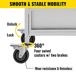 VEVOR Book Cart, 200lbs Library Cart, 30x14x49 Inch Rolling Book Cart Single Sided L-Shaped Flat Shelves with 4 Inch Lockable Wheels, for Home Shelves Office and School Book Truck in White