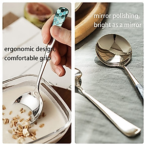 RETON 8 Pcs Soup Spoons Set, 18/10 Stainless Steel Round Spoons, Fashion Thick Korean Spoons Mirror Polished Asian Soup Spoon, Dinner Spoons Silverware for Soup Bouillon Cereal Milk Tea, 6.3 Inch