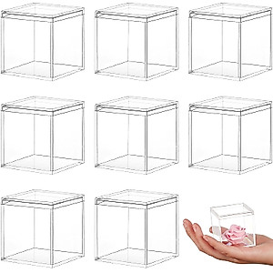 Blulu 8 Pieces Clear Acrylic Plastic Jewelry Box Mini Storage Box Mini Cube Containers with Lids Storage Candy Box for Candy Pill and Tiny Jewelry(Square,1.77 x 1.77 x 1.77 Inch)