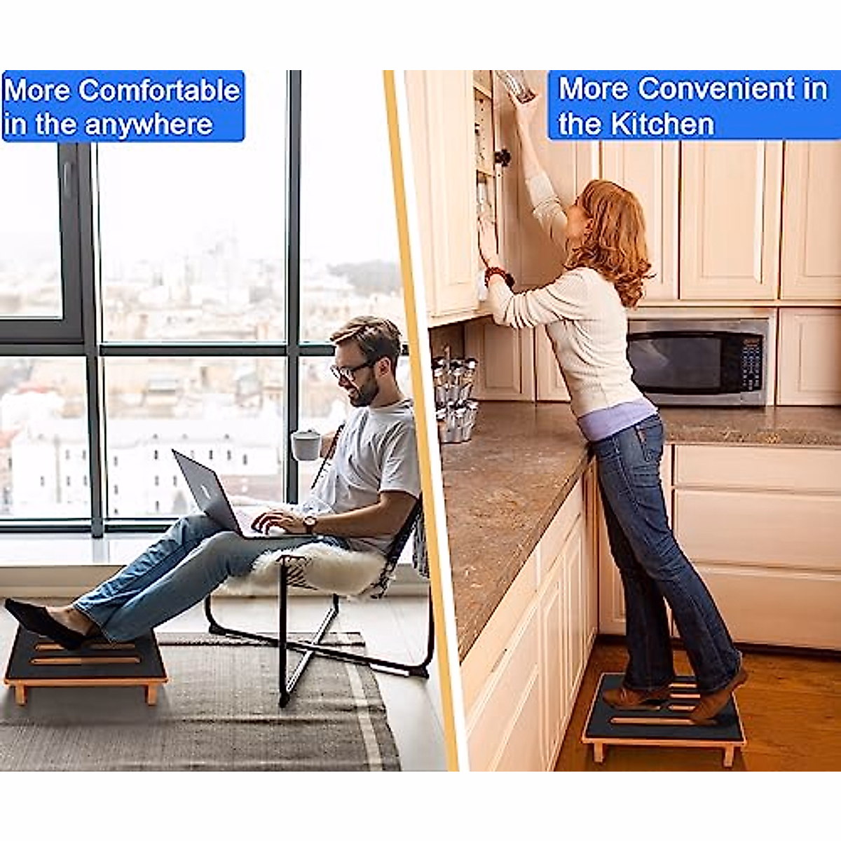 One Step Stool for Adults Seniors With Non-Slip Rubber Stepping Surface, Indoor Outdoor Platform Step Stools, 450 Ib Portable Single Wooden Riser for Bathroom,Kitchen,Bedside,and Kids Support(Natural)