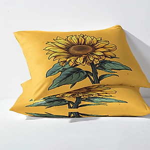 Sunflower Sheets Full Size, Plant Yellow Bed Sheets, Patterned Bedding Sheets & Pillowcases 4 Piece Set - Soft Microfiber Deep Pocket Fitted Sheet & Flat Sheet & 2 Pillow Cases L5-&-256