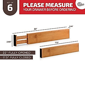 Large Kitchen Drawer Organizer - Expandable Bamboo Drawer Dividers (17" - 21.5") - Adjustable Separators for Kitchen, Clothes, Dresser, Bedroom, Bathroom, and Desk Drawers - 6-Pack