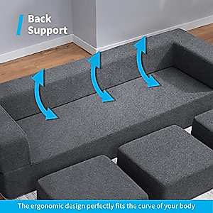 Mjkone Queen Convertible Velvet Futon Sofa Bed with 3 Ottomans, Memory Foam Fold Out Couch Bed, Foldable Floor Sofa, Guest Sleeper for Living Room,Dark Grey