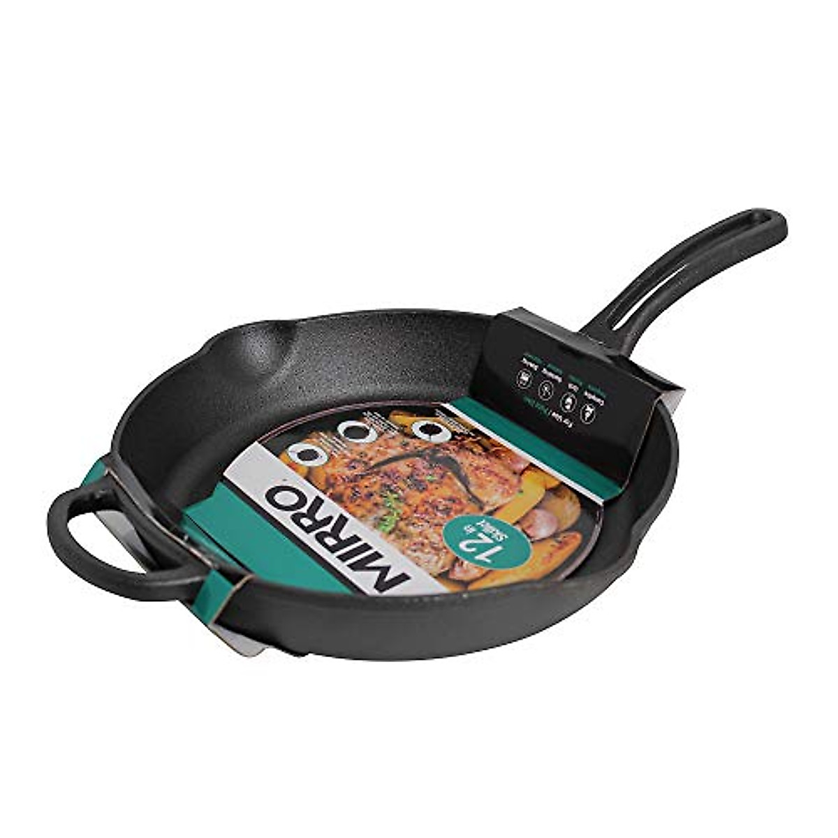 Mirro MIR-19053 12" Pre-Seasoned Ready to Use Round Cast Iron Skillet with Helper Handle, Black