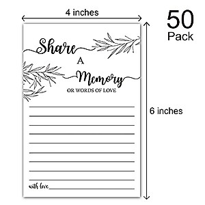 Share a Memory Card, Memorial Cards for Celebration of Life, Funeral Guest Book, Advice for The Bride, Wedding Favors, Graduation, Retirement, Going Away Party Decorations, 4x6 Inch, 50 Pack