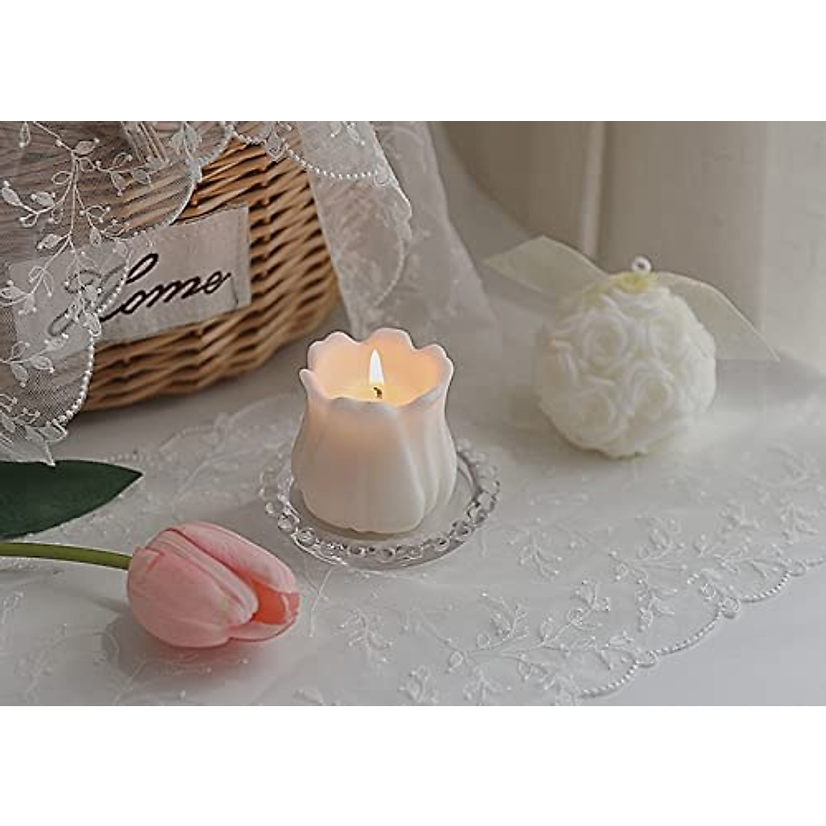 Aroma Candle,120G Tulip Flower Shaped Soy Wax Scented Candle for Table Photo Prop Birthday Gift,Prefect for Meditation Stress Relief Mood Boosting Bath Yoga
