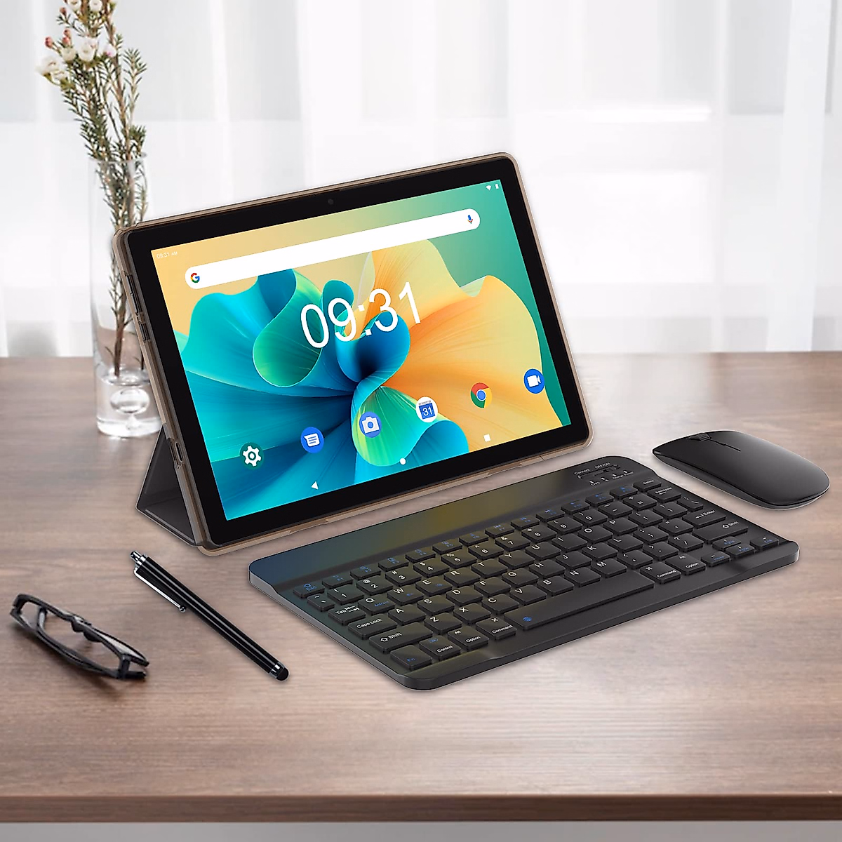 HOTTABLET Tablet with Keyboard, 2 in 1 Tablet 10 inch, 6GB RAM 128GB ROM 1T Expansion Tablet Android, 2.4Ghz/5Ghz/wifi 6 Tablet PC, IPS Screen, Dual Camera, 6000mAh Battery, with Case, Stylus, Black