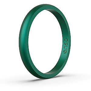 Enso Rings Halo Birthstone Silicone Ring – Minimalist Stackable Wedding Engagement Band – 2.54mm Wide, 1.5mm Thick – Emerald-Colored, Size 6