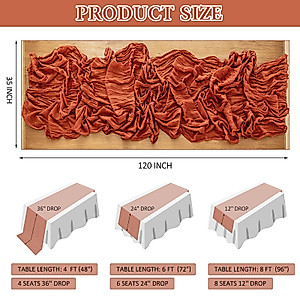 HOMEBROS Cheesecloth Table Runner, 10 Ft Fall Gauze Table Runner Boho Rustic Sheer Wrinkled Cloth Table Runner for Dining Wedding Baby Shower Birthday Party Decor - Terracotta