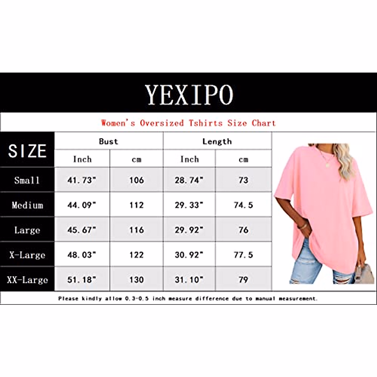 YEXIPO Women's Oversized T Shirts Summer Short Sleeve Loose Fit Casual Crewneck Plain Tunic Tops Pink