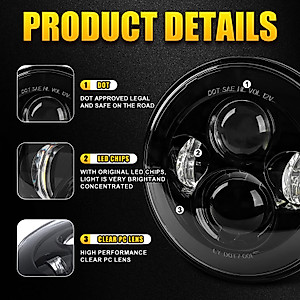 Dot Approved 7Inch Black LED Headlight Compatible with Motorcycle Tour,FLD,Softail Heritage,Street Glide,Road King,Electra Glide,Yamaha V-Star Road Star Wrangler