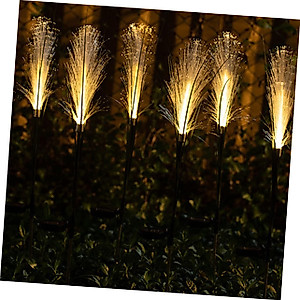 ABOOFAN Fiber Optic Reed Light Solar Garden Light Solar Path Lights Fiber Optic Garden Lights Solar Lights Outdoor Decor Garden Lights Solar Powered White Stainless Steel Led