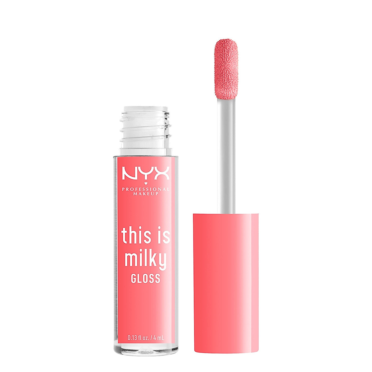 NYX PROFESSIONAL MAKEUP This Is Milky Gloss, Vegan Lip Gloss, 12 Hour Hydration - Moo-dy Peach (Sheer Coral)
