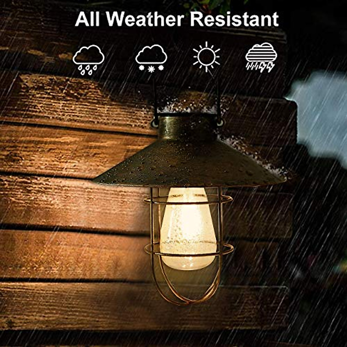 pearlstar Solar Lantern Outdoor Hanging Light Metal Solar Lamp with Warm White Edison Bulb Design for Garden Yard Patio Proch Decor(Black)