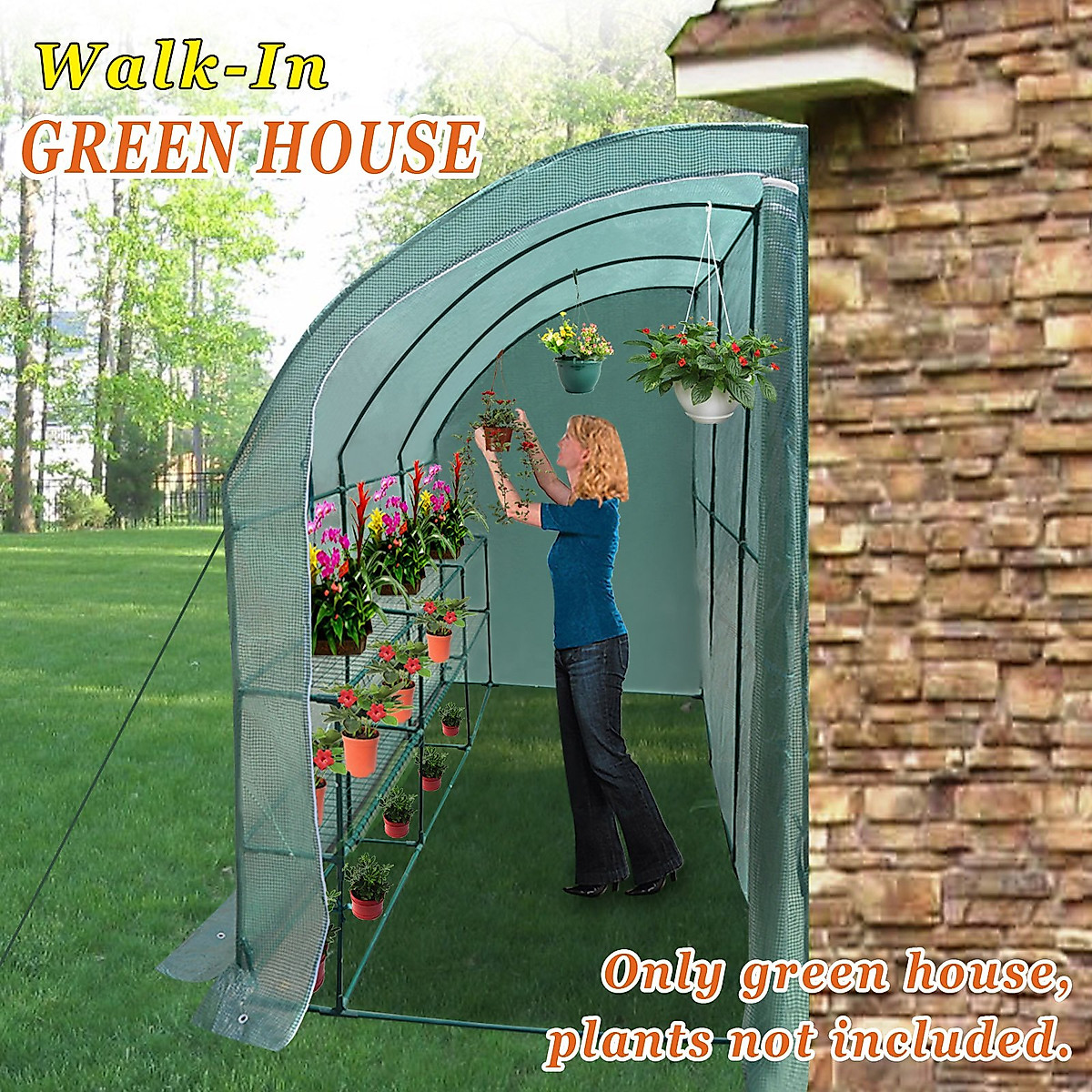 Strong Camel Greenhouse Walk in Outdoor Portable Green House UV Protected Plant Gardening Greenhouse, 10'x5'x7' (Green)