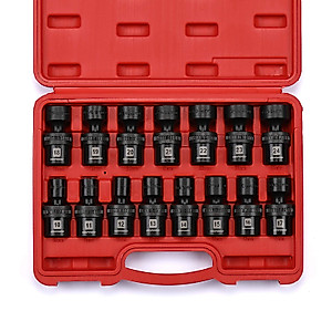 MIXPOWER 15-piece 1/2" Drive Shallow Universal Impact Socket Set, 6 Points, Metric, 10-24mm, Swivel Socket with Flexible Wobble, CR-MO, Heavy Duty Storage Case… B08JTJVV8M