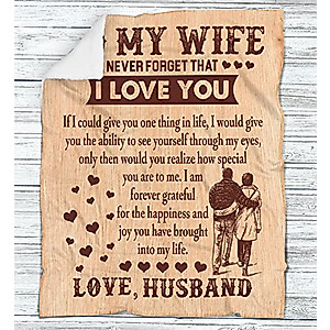 Personalized To My Wife Throw Blanket, Gift To My Wife Blanket From Husband, Never Forget That I Love You, Love Letter Blanket, Customized Name, Custom Blanket for Valentine’s Day, Anniversary