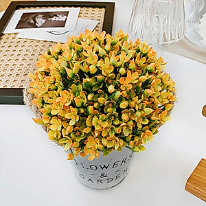 OUIVIAL Artificial Potted Plants - Medium Potted Plants Fake Plastic Flower Eucalyptus Leaves Plants with White Metal Basin for Home, Kitchen, Indoor Outdoor Decor. (Yellow Artificial Potted Plants)