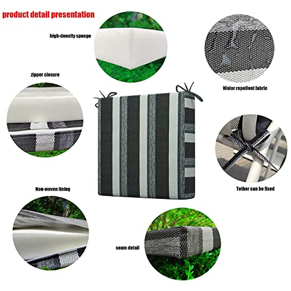 Oudoor Cushions For Patio Furniture 17x17in Waterproof Outdoor Chair Cushions Set Of 4 High-Density Sponge Filling,Seat Cushions With Ties For Garden Seat Chair Wicker Chair Wooden Chairs Etc.