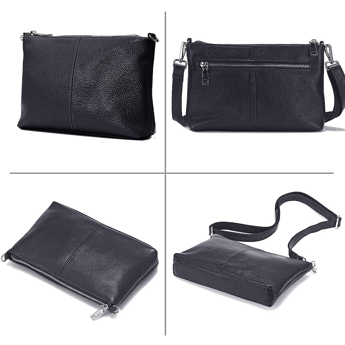 Leather Crossbody Purse Sling Shoulder Smartphone Bags with Card Slots for Women (Black 1)