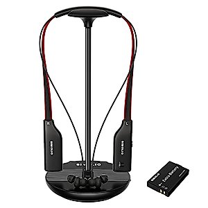 SIMOLIO Wireless Headphones for TV Watching with Transmitter/Charging Dock 2 in 1, 2.4G Wireless Earbuds for TV Listening, Dialog Mode & Boosted Vol & Spare Battery for Seniors, by-Pass, 100ft Range